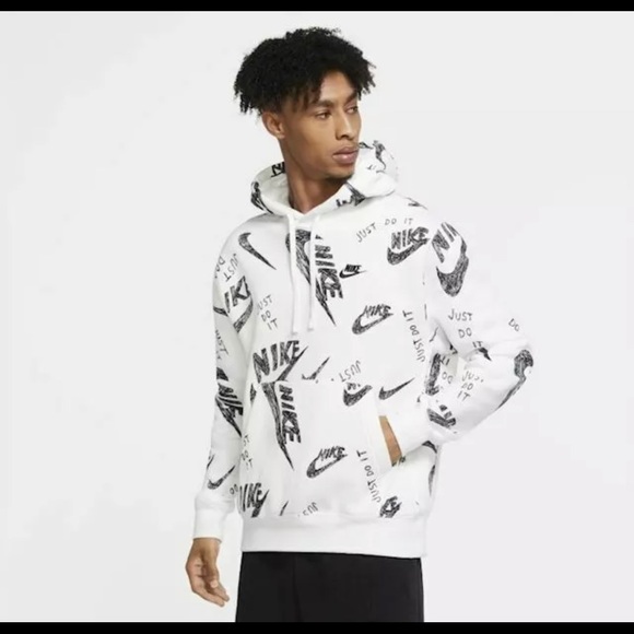 Nike | Sweaters | Mens Nike Sportswear Club Hoodie White Black | Poshmark
